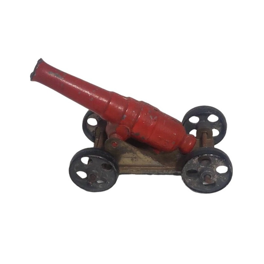 Vintage Miniature Cast Metal Cannon #23 Red Black Wheels Military Toy ...