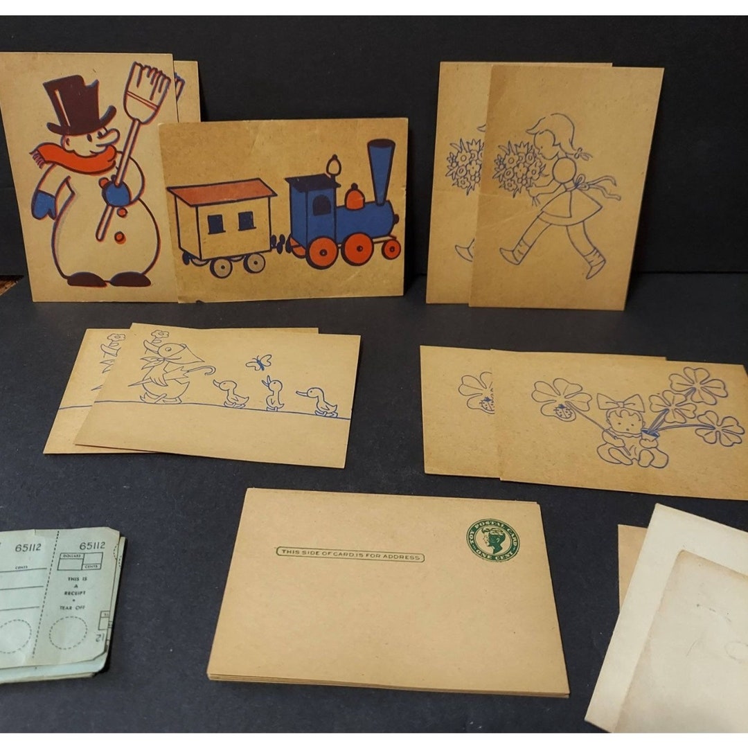 Children's Post Office Kit 1940's Post Cards Money Orders Ephemera Toy ...
