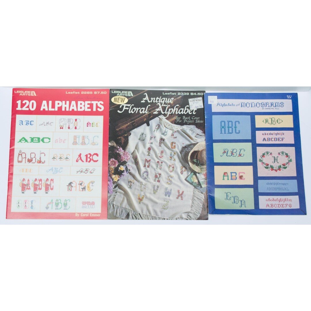 Vintage Lot of 3 Cross Stitch ALPHABET Books Monograms Floral Holiday ...