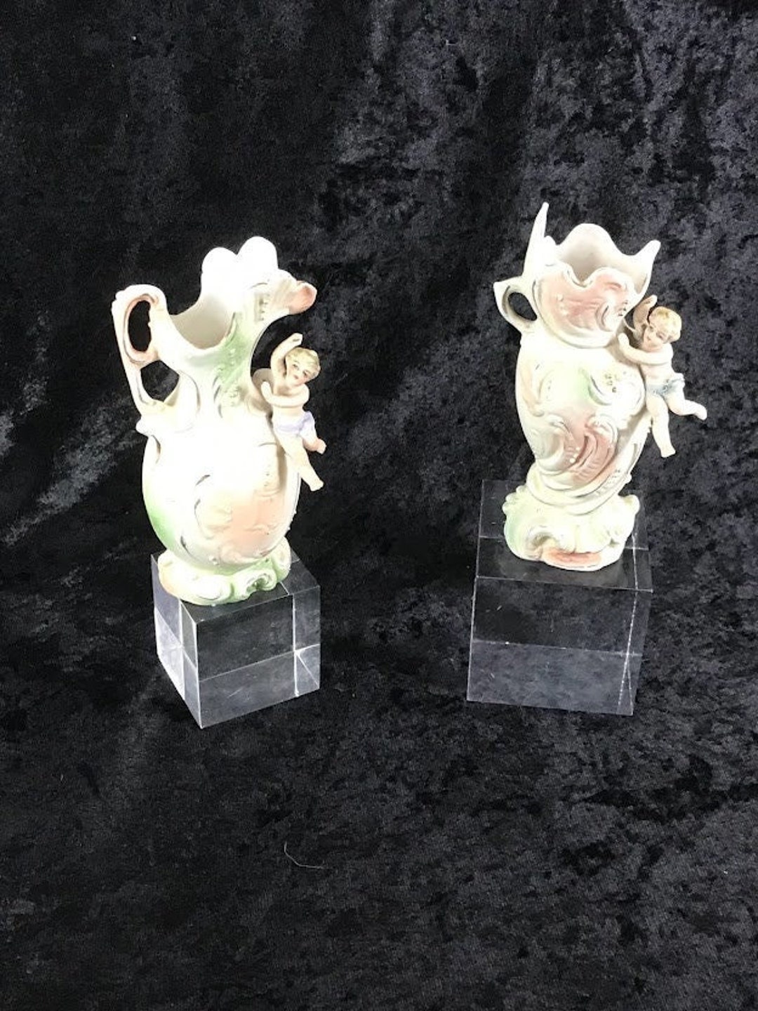 Vintage Italian Peach With Green Cherub / Angel Decorative Pitchers, A ...