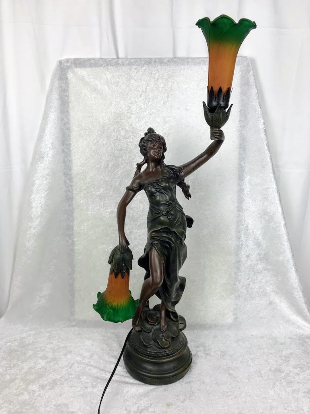 Art Nouveau Bronze Lady Liberty Lamp, Auguste Moreau, Tulip Shades - Etsy