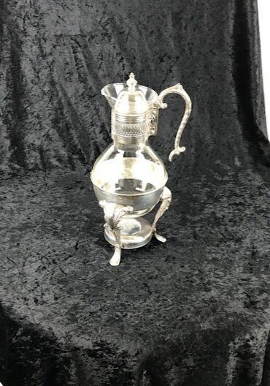Vintage Coffee Carafe Glass Pot Warmer Stand Silver Plate Etsy