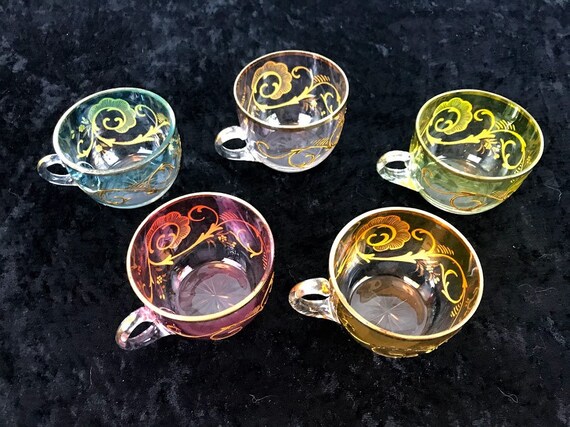Exquisite Hand Painted Carnival Glass Tea Cups | Etsy