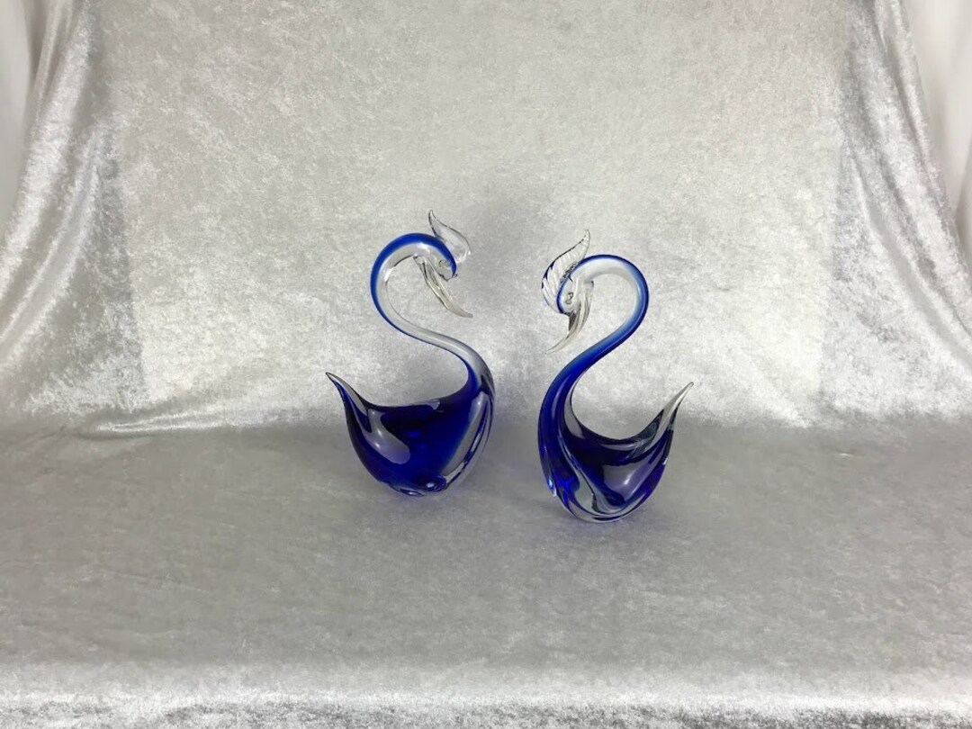 Elegant Hand Blown Glass Blue Swans - Etsy