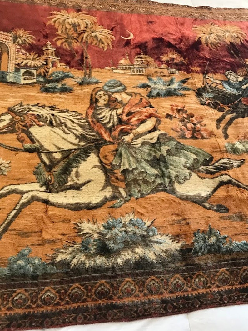 Arabian Nights Tapestry Blanket Wall Hanging in Red, Gold, Orange Hues ...