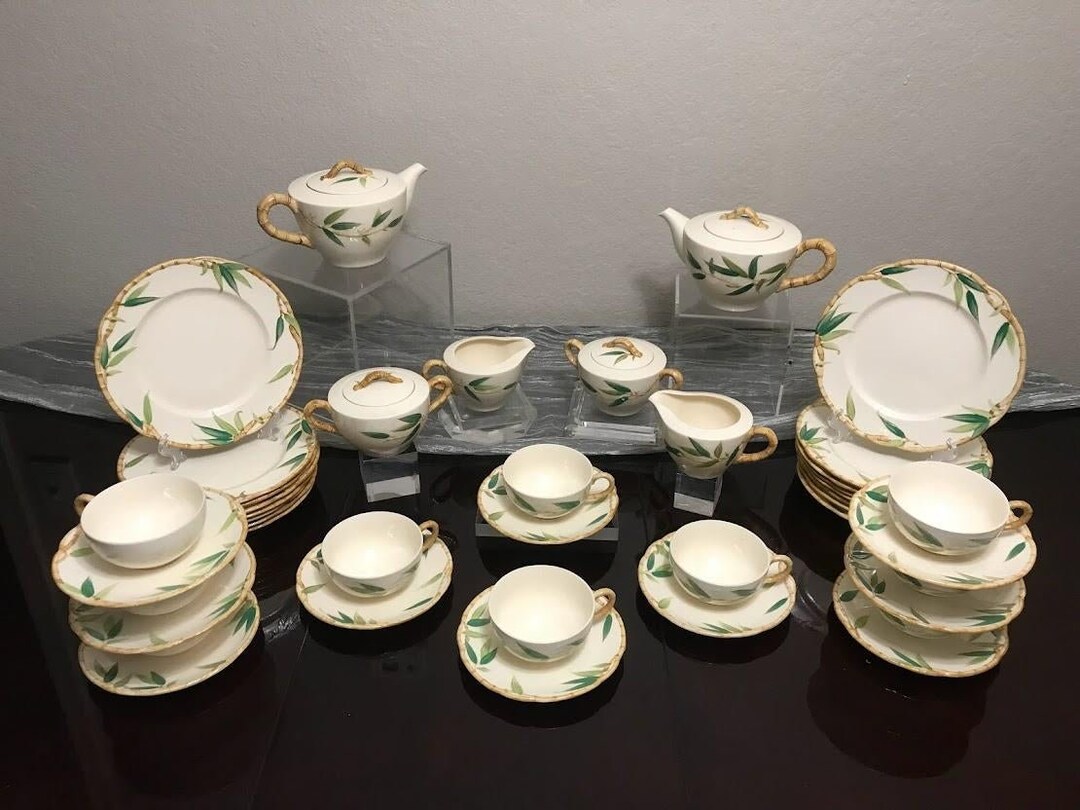 MCM Maruta Ware Tropicana Bamboo / Leaves Hand Painted Dinnerware ...