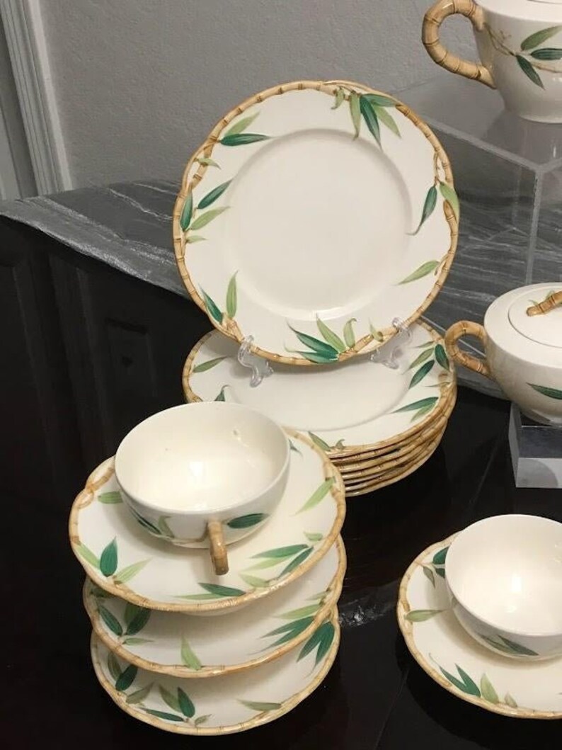 MCM Maruta Ware Tropicana Bamboo / Leaves Hand Painted Dinnerware ...