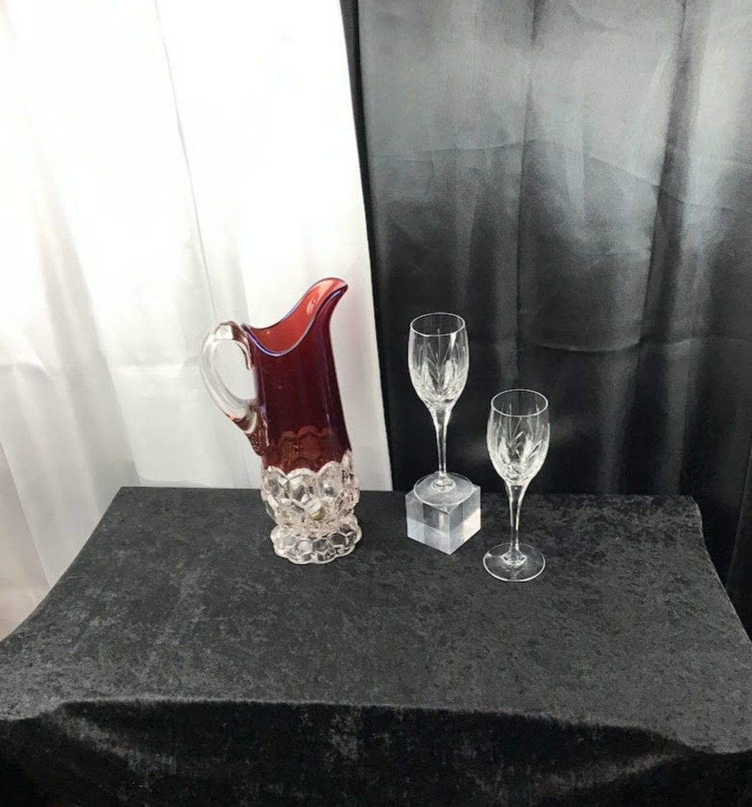 Vintage Pitcher in Ruby Stained Glass With Petit Points Wine Glasses by ...