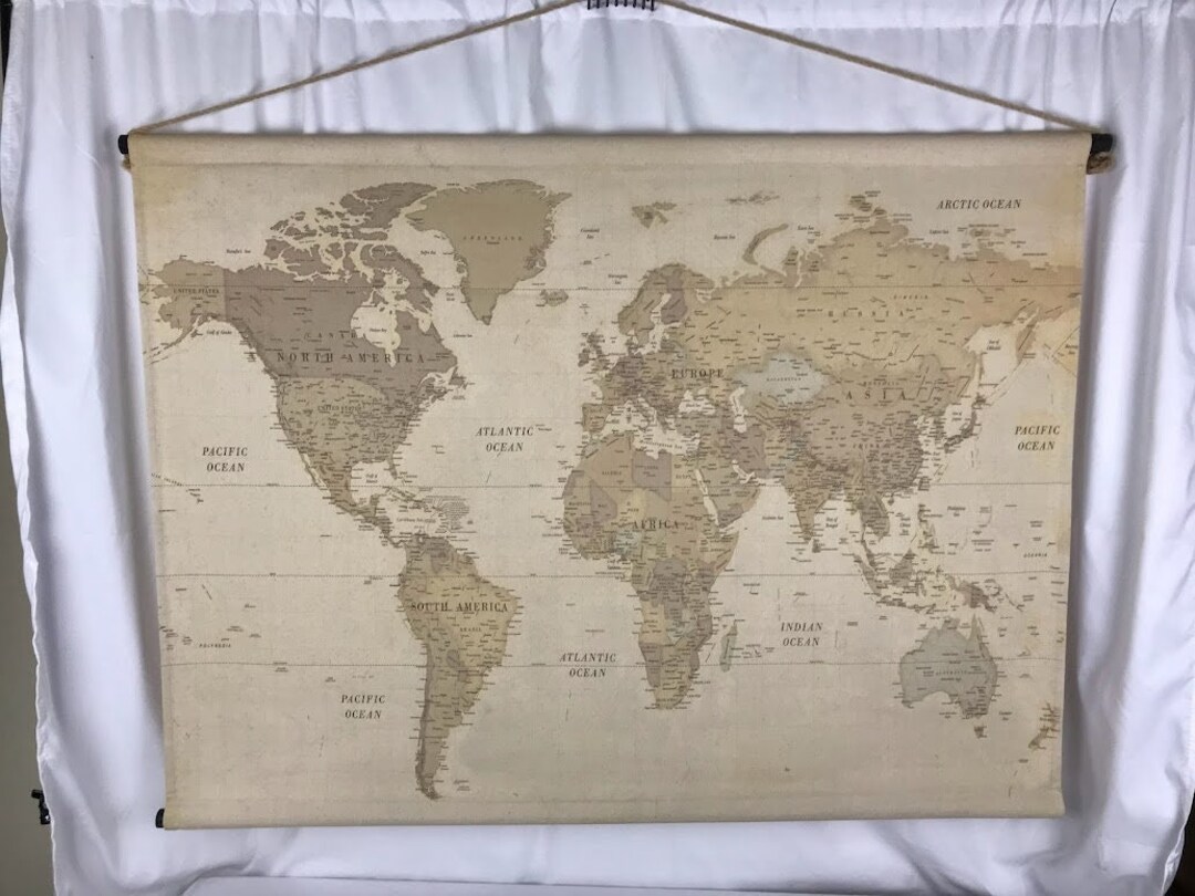 Vintage Canvas Map of the World, Wall Hanging / Tapestry - Etsy