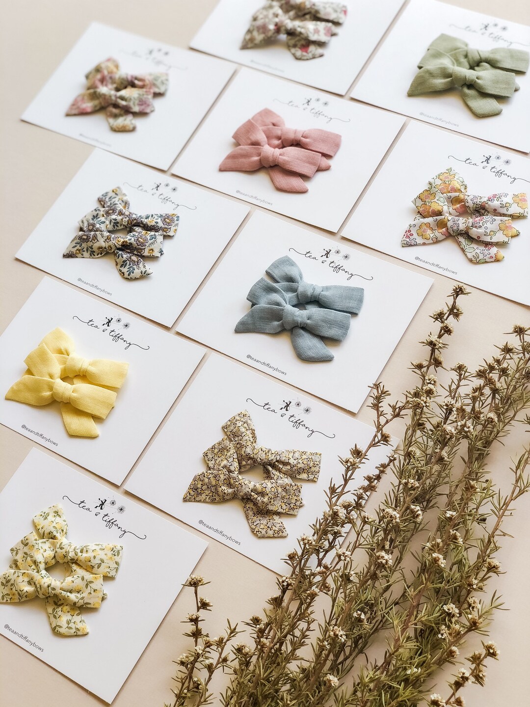 Mini Tea Bows // Spring Summer Bows, Hand Tied Baby Bows, Girls Bows ...