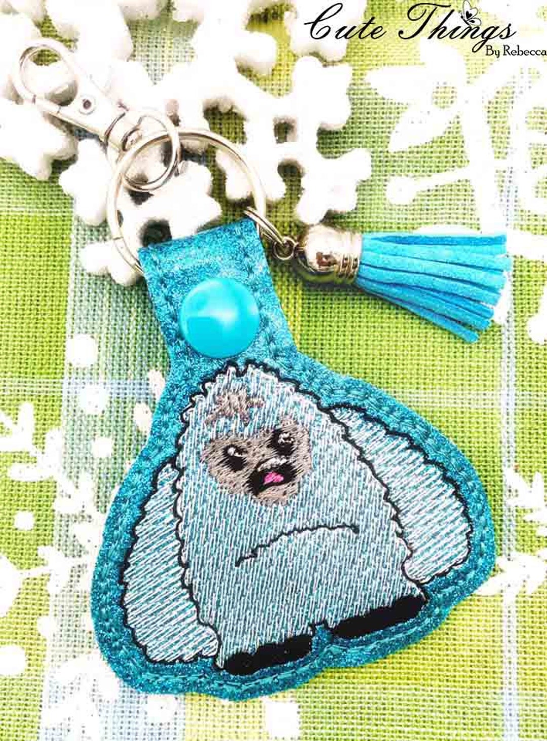 Cute Yeti DIGITAL Embroidery File, in the Hoop 4x4 Key Fob, Snap Tab ...