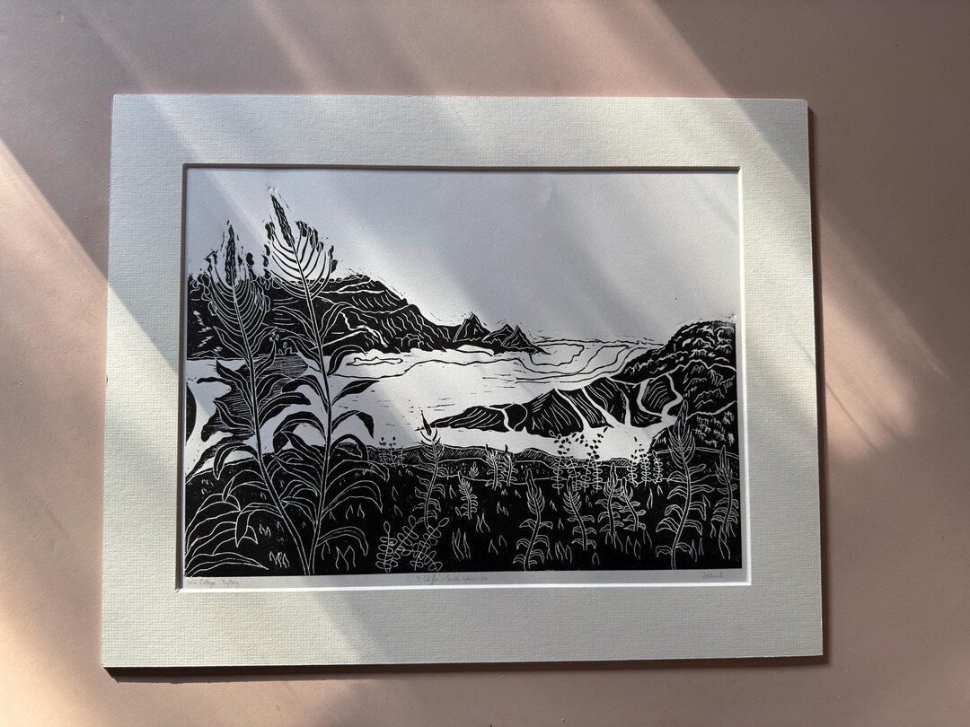 3 Cliffs, Handmade, Linocut Art, Lino, Block Print, Black and White ...