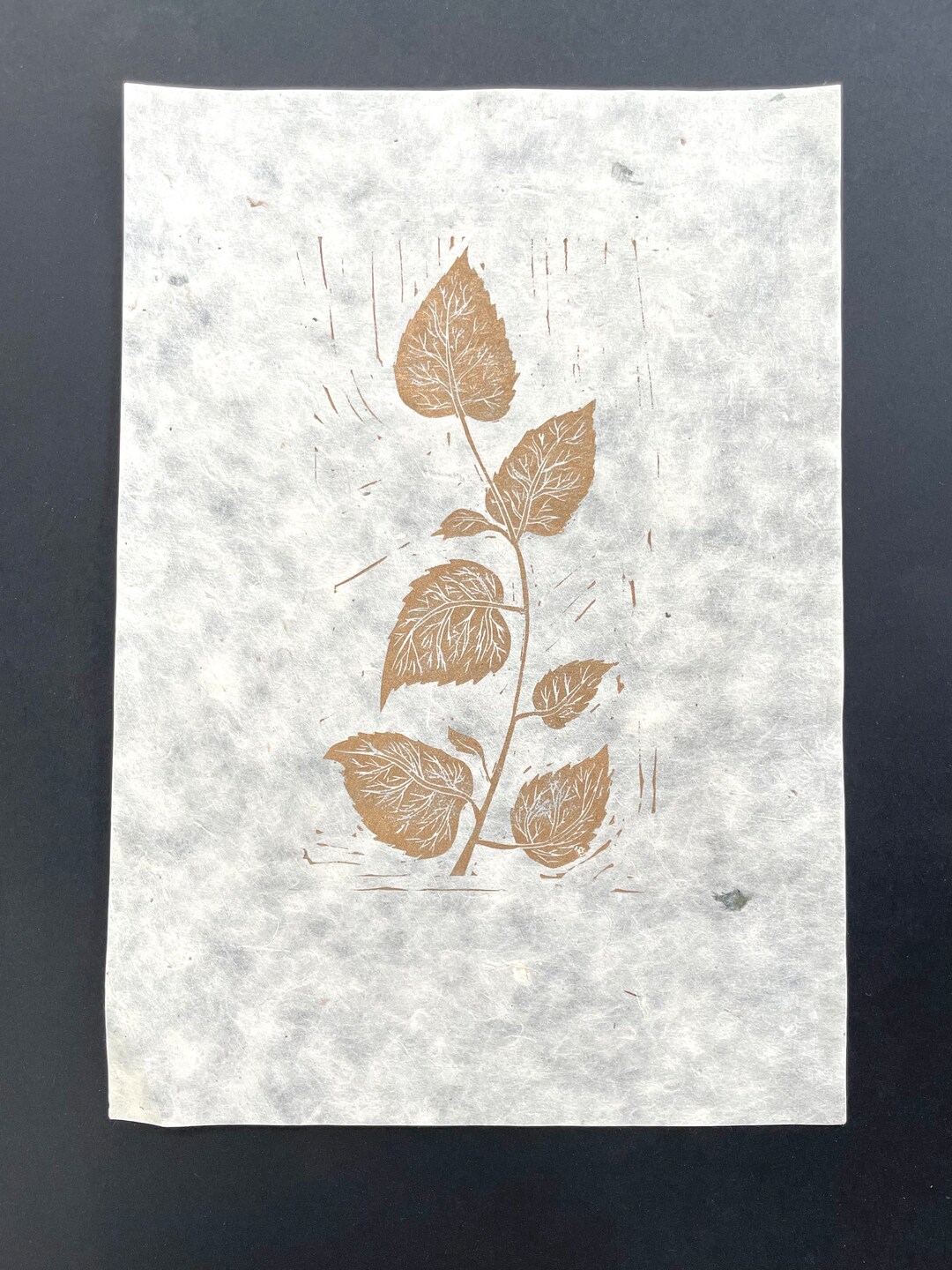 Gold Ink Leaf Linocut Print, Handmade Paper, Limited Edition A4 - Etsy