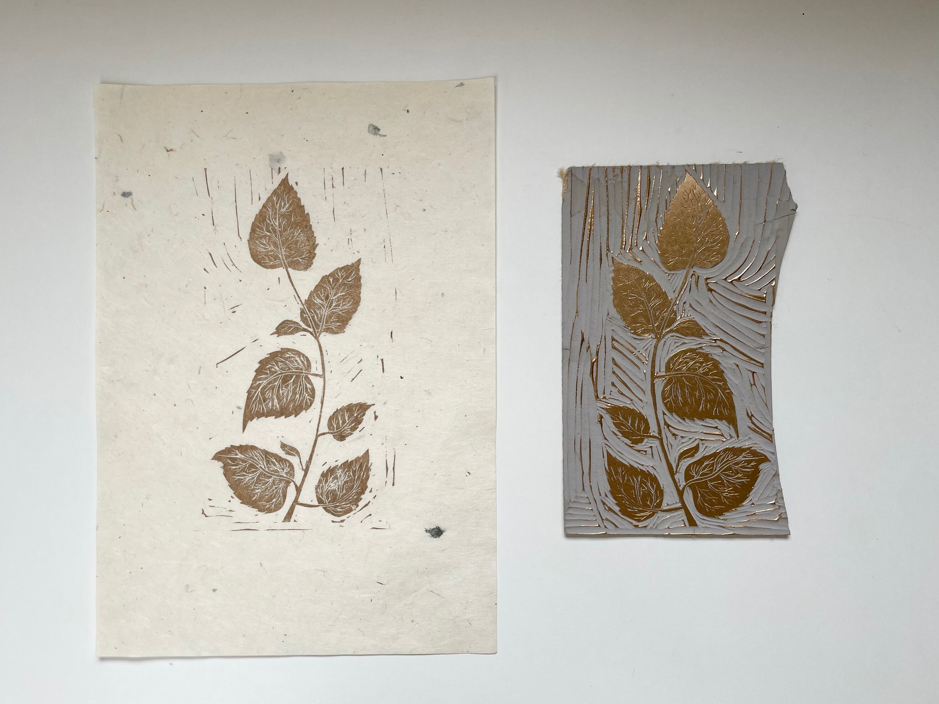 Gold Ink Leaf Linocut Print, Handmade Paper, Limited Edition A4 - Etsy