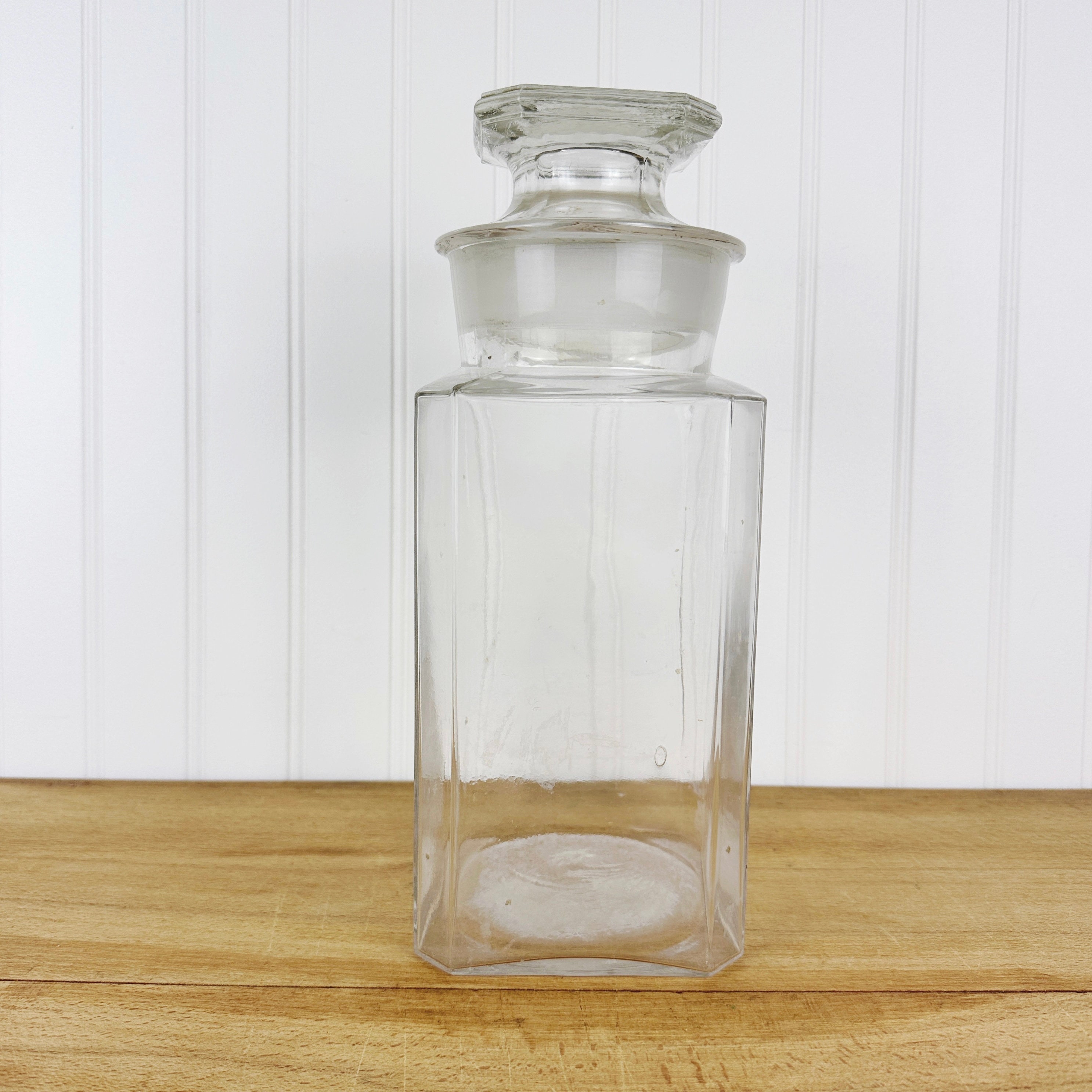 Antique Glass Jar, Store Display Jar, Square Apothecary Jar, Candy Jar ...