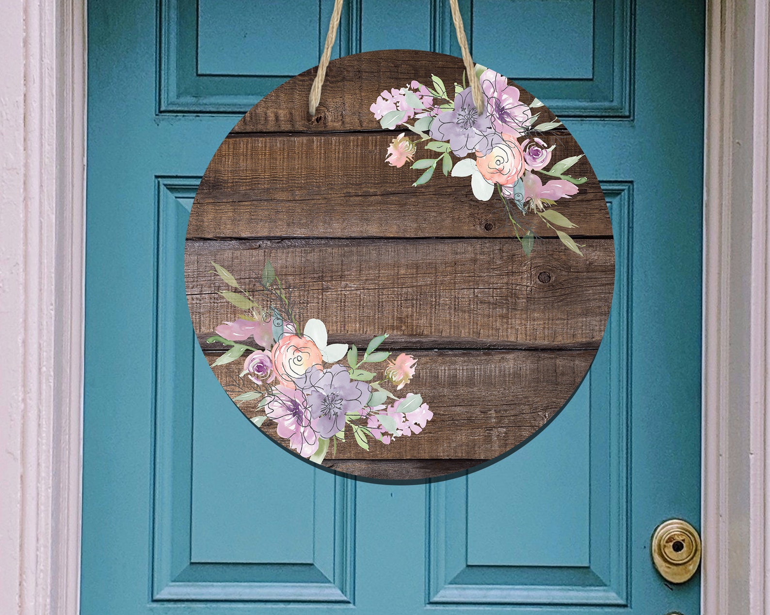 Round Door Hanger Faux Wood and Floral Sublimation Design for - Etsy