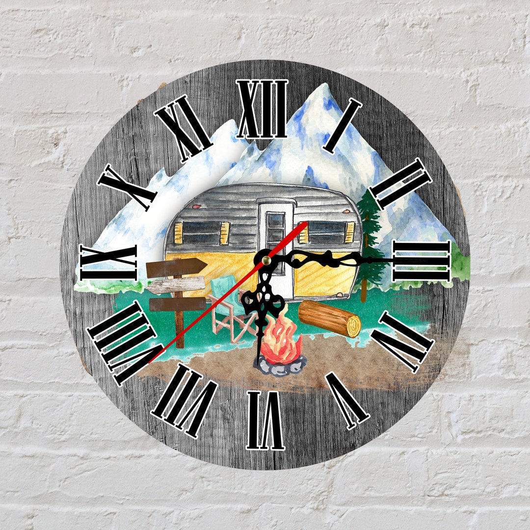 Round Clock Sublimation Design Camping Clock Retro Trailer for ...