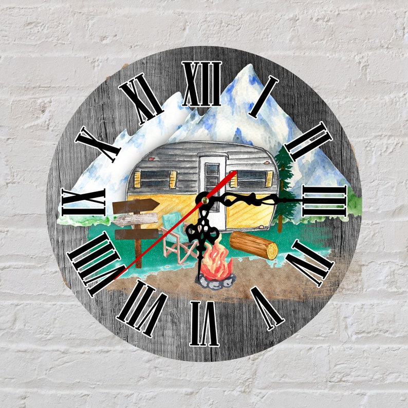Round Clock Sublimation Design Camping Clock Retro Trailer for - Etsy