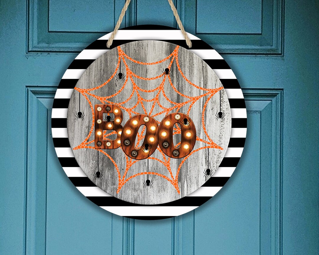 Round Door Hanger Boo Halloween Striped Design for Circle - Etsy