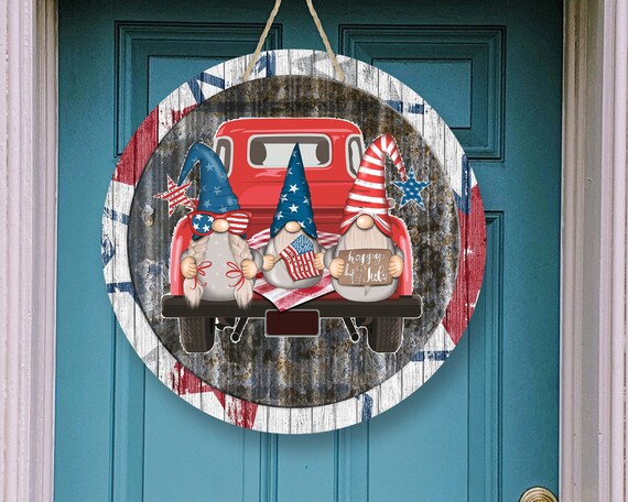 Round Door Hanger Patriotic Gnome 4th of July Design for - Etsy