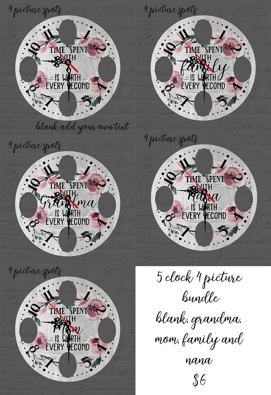 Round Clock Sublimation Design 4 Photo Picture Mothers Day - Etsy