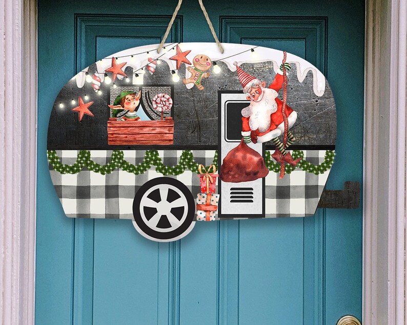 Camper Door Hanger Christmas Santa and Elves Sublimation - Etsy