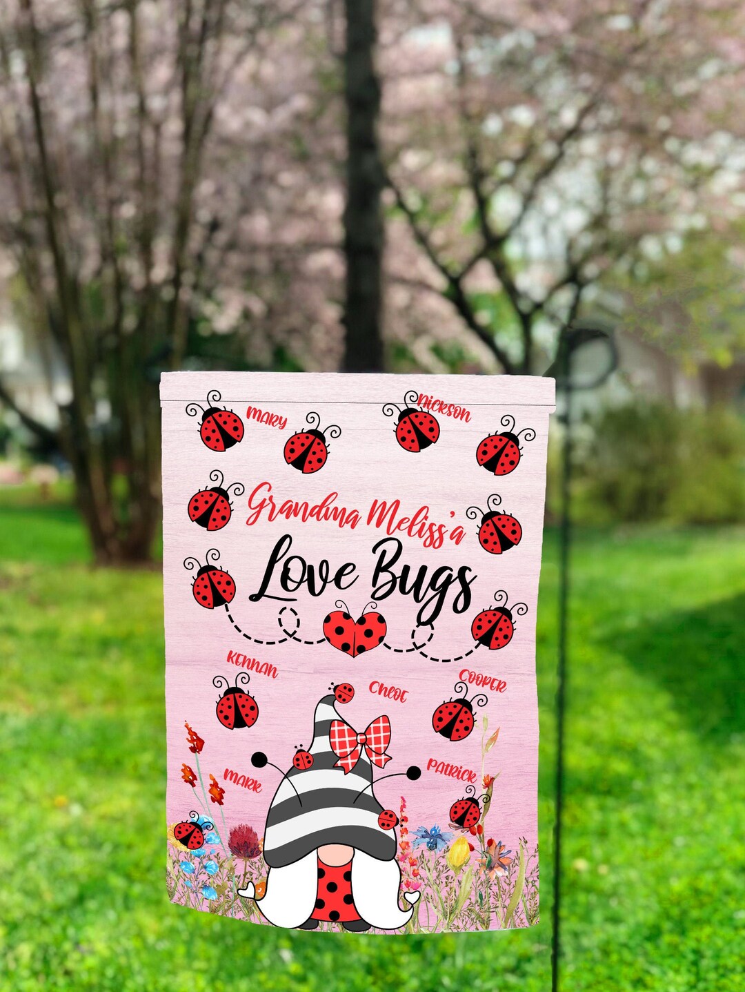 Garden Flag Love Bugs Lady Bug Add Names to Personalize Sized for 12 X ...