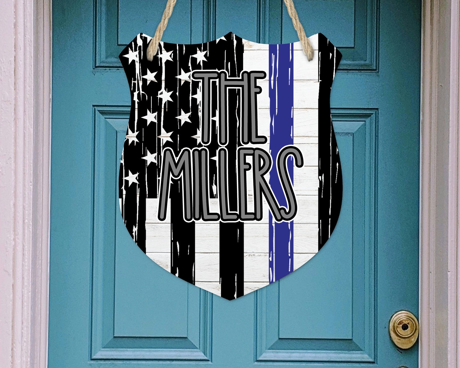 Police Badge Door Hanger Sublimation Design Rustic Blue Line - Etsy