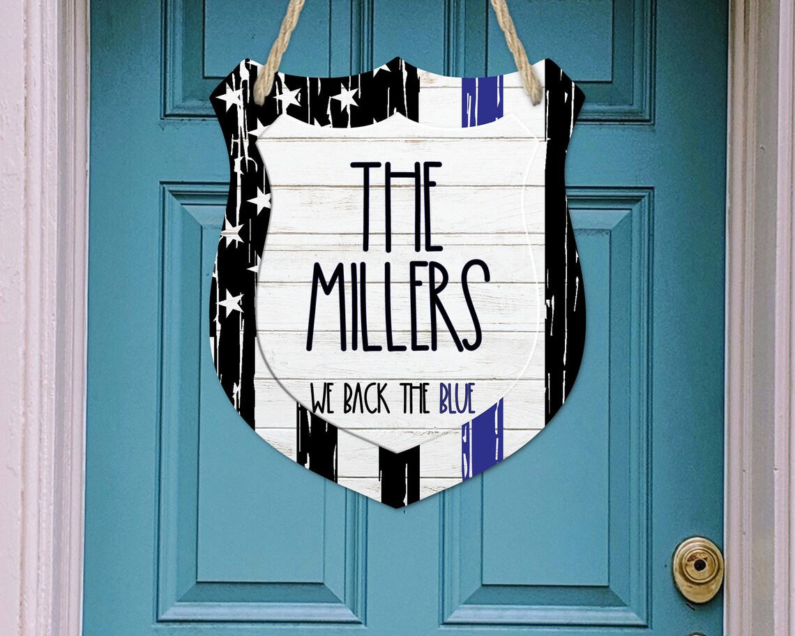 Police Badge Door Hanger Sublimation Design Rustic Blue Line | Etsy