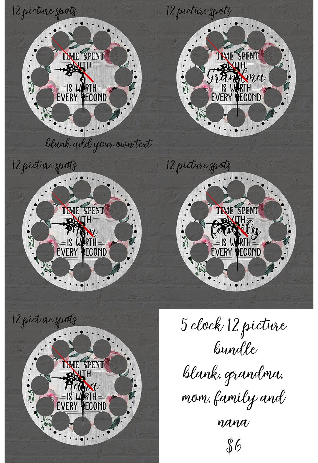 Round Clock Sublimation Design 12 Photo Picture Mothers Day Bundle for ...