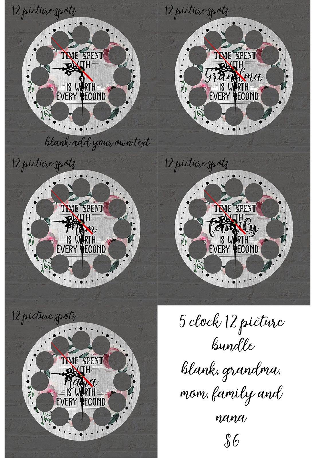 Round Clock Sublimation Design 12 Photo Picture Mothers Day | Etsy