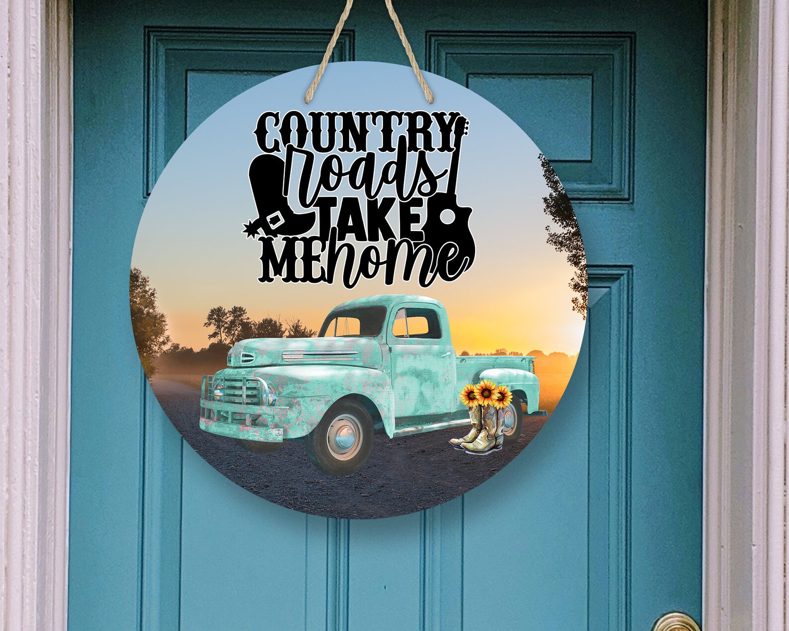 Sublimation Round Door Hanger Country Western Country Roads - Etsy