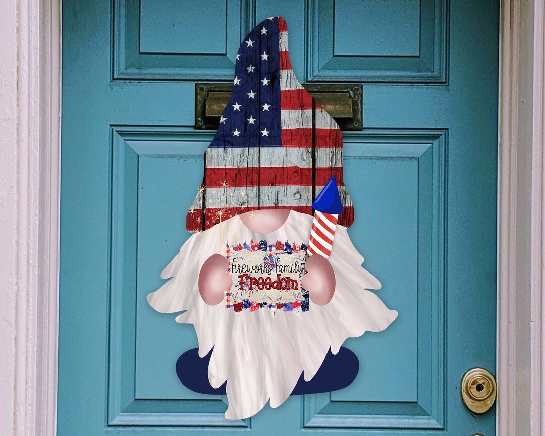 Gnome Door Hanger USA Patriotic 4th of July W and W/o Feet Sublimation ...