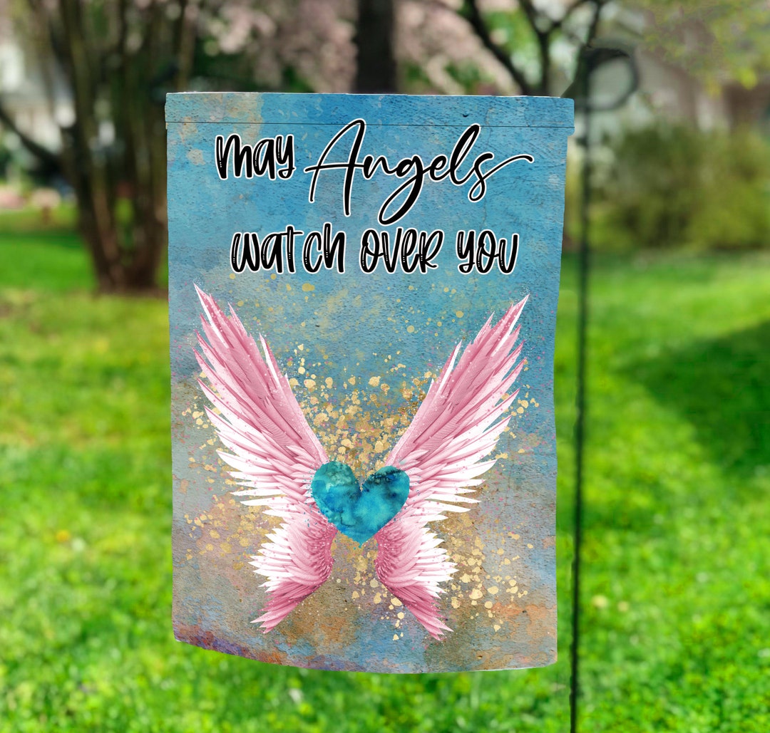 Sublimation Garden Flag Memorial Angel Wings May Angels Watch Over You ...
