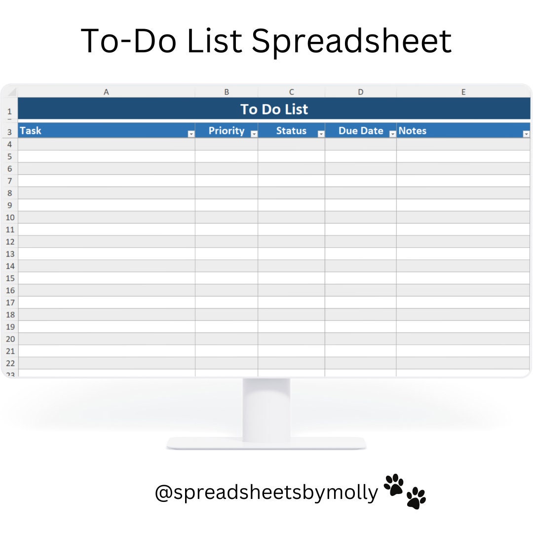 To Do List Excel Spreadsheet | Task Planner | Productivity Tracker ...