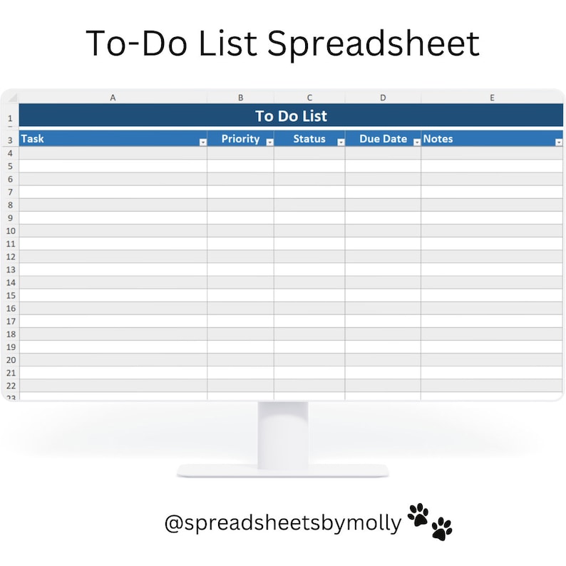 To Do List Excel Spreadsheet | Task Planner | Productivity Tracker ...