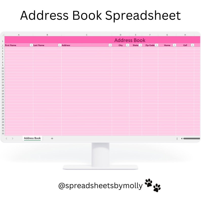 Pink Address Book Excel Template | Digital Contact Organizer ...