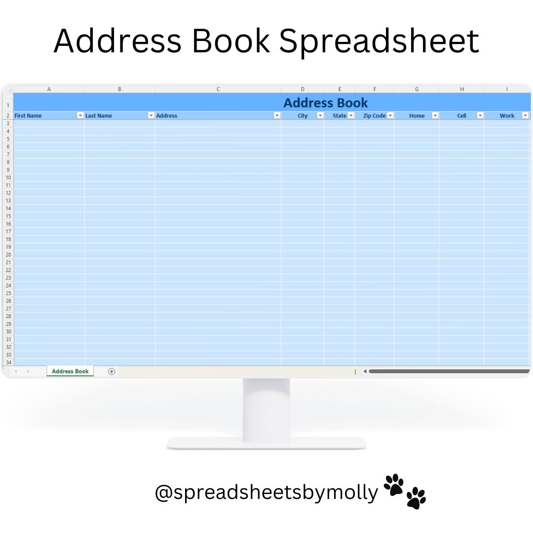 Blue Address Book Excel Template | Digital Contact Organizer ...