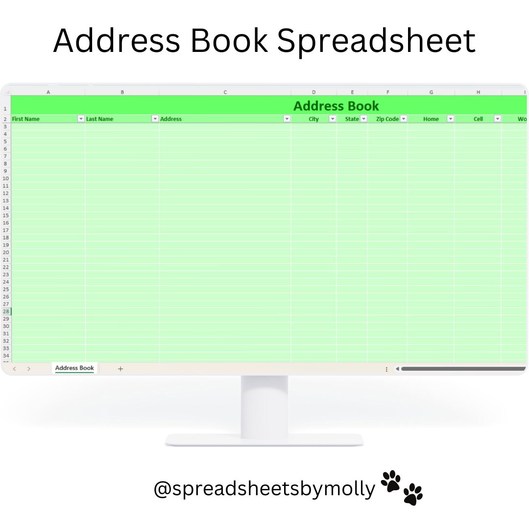 Green Address Book Excel Template | Digital Contact Organizer ...