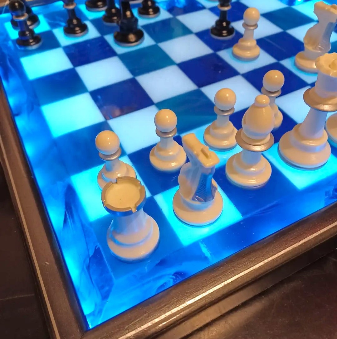 Chess Set, Fused Stained Glass, Framed on Lightbox With L.E.D Lights ...