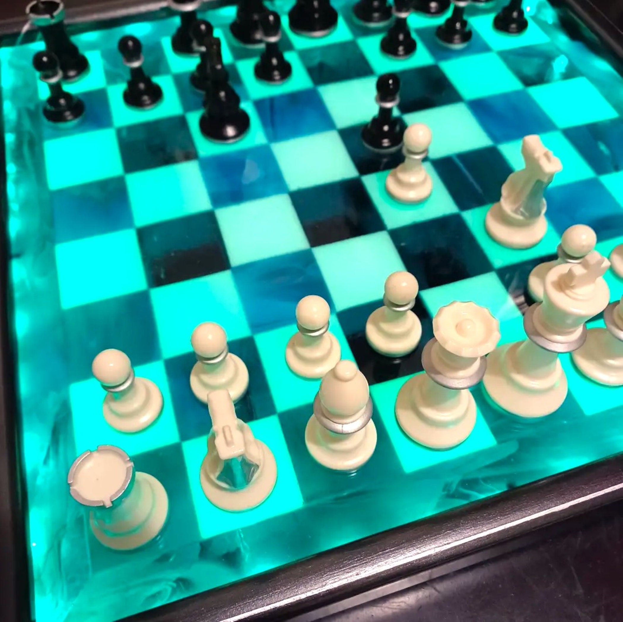 Chess Set, Fused Stained Glass, Framed on Lightbox With L.E.D Lights ...