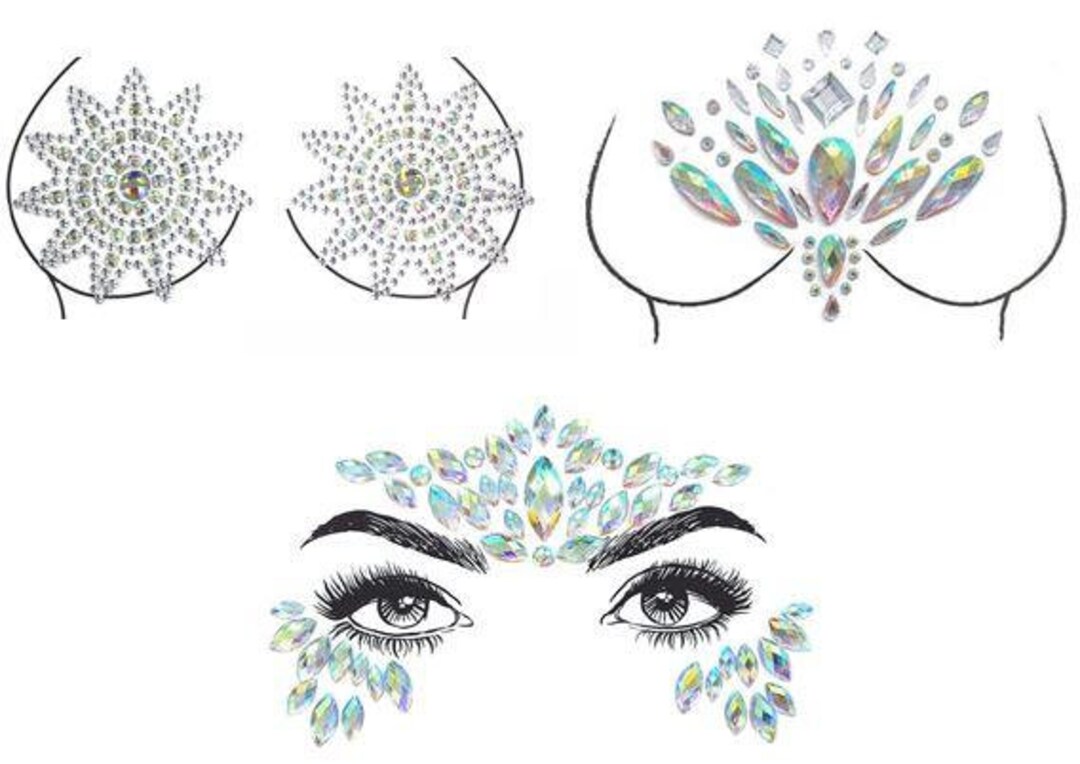 Set of 3 Reusable Sexy Rhinestone Body Stickers Pasties - Etsy
