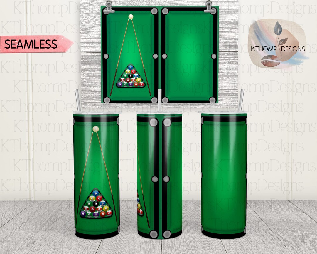 Pool Table Billiards Green Design 20oz Skinny Sublimation Tumbler, Pool ...