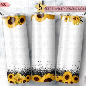 Sunflowers and Black Glitter Background Design 20oz Skinny Sublimation ...