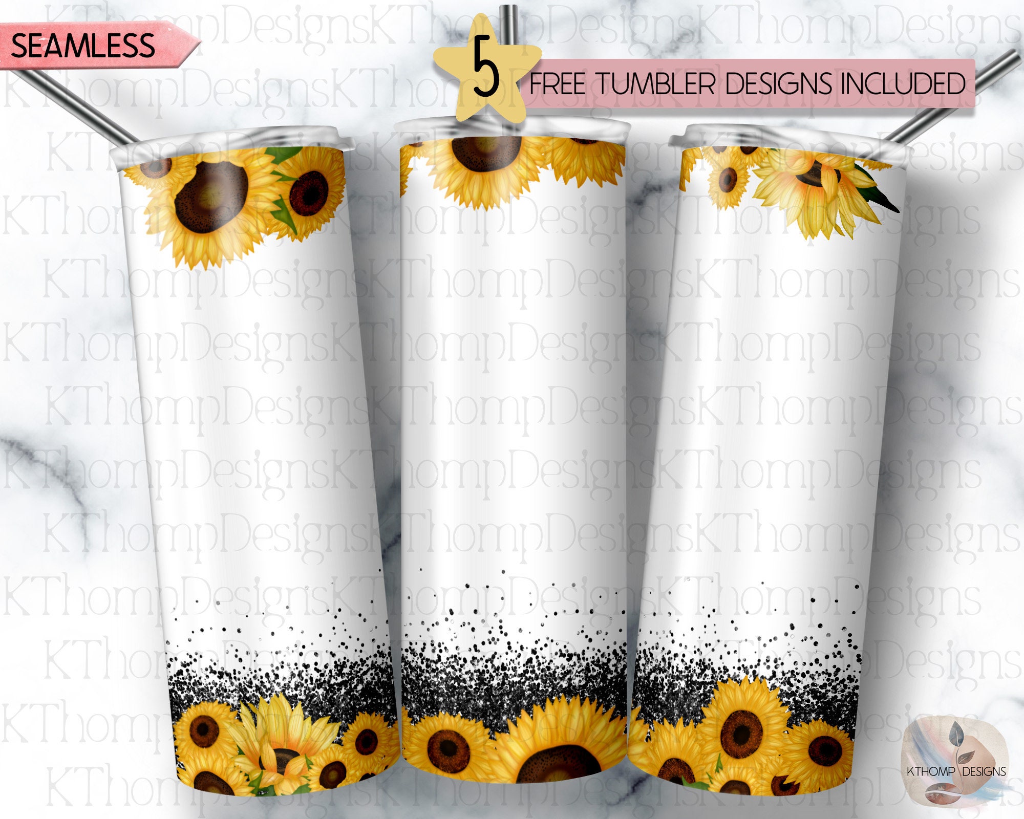Sunflowers and Black Glitter Background Design 20oz Skinny - Etsy