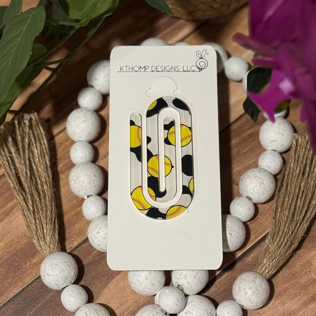 Paperclip Bookmark Cow Print Softball Custom UV Printed Acrylic ...