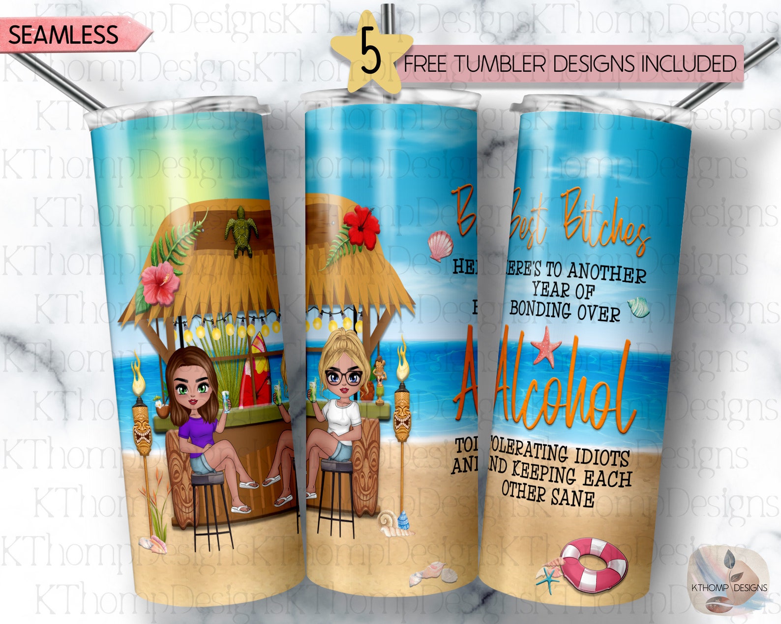 Best Bitches Bonding Over Alcohol Summer Tiki Hut Design 20oz - Etsy