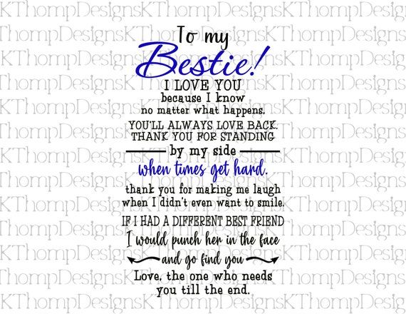 To My Bestie I Love You BLUE Design Digital Download 300 - Etsy UK