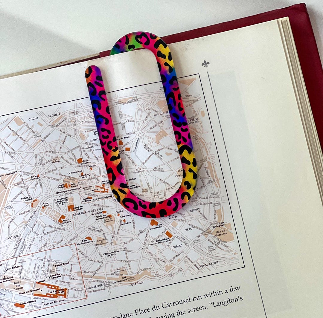 Paperclip Bookmark Neon Leopard Custom UV Printed Acrylic, Planner Clip ...