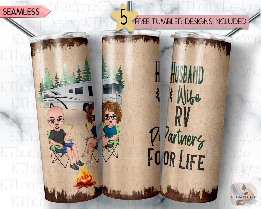 Husband & Wife RV Partners for Life Design 20oz Skinny Tumbler, Digital ...